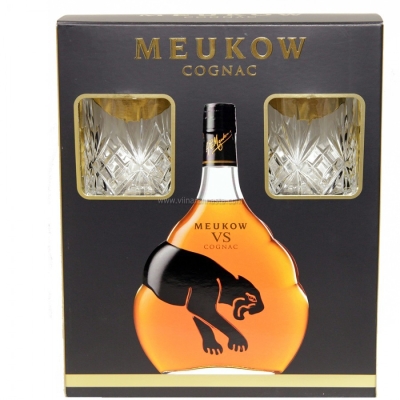Meukow Cognac VS 40% 70cl komplekts ar 2 glāzēm - Drinksut